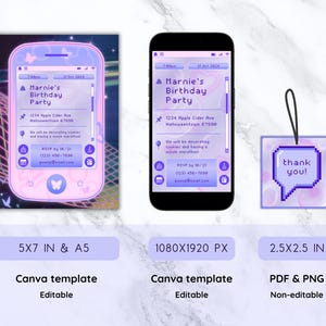 Editable Birthday Invitation Template - Y2K Cybercore, Pink, Purple ...