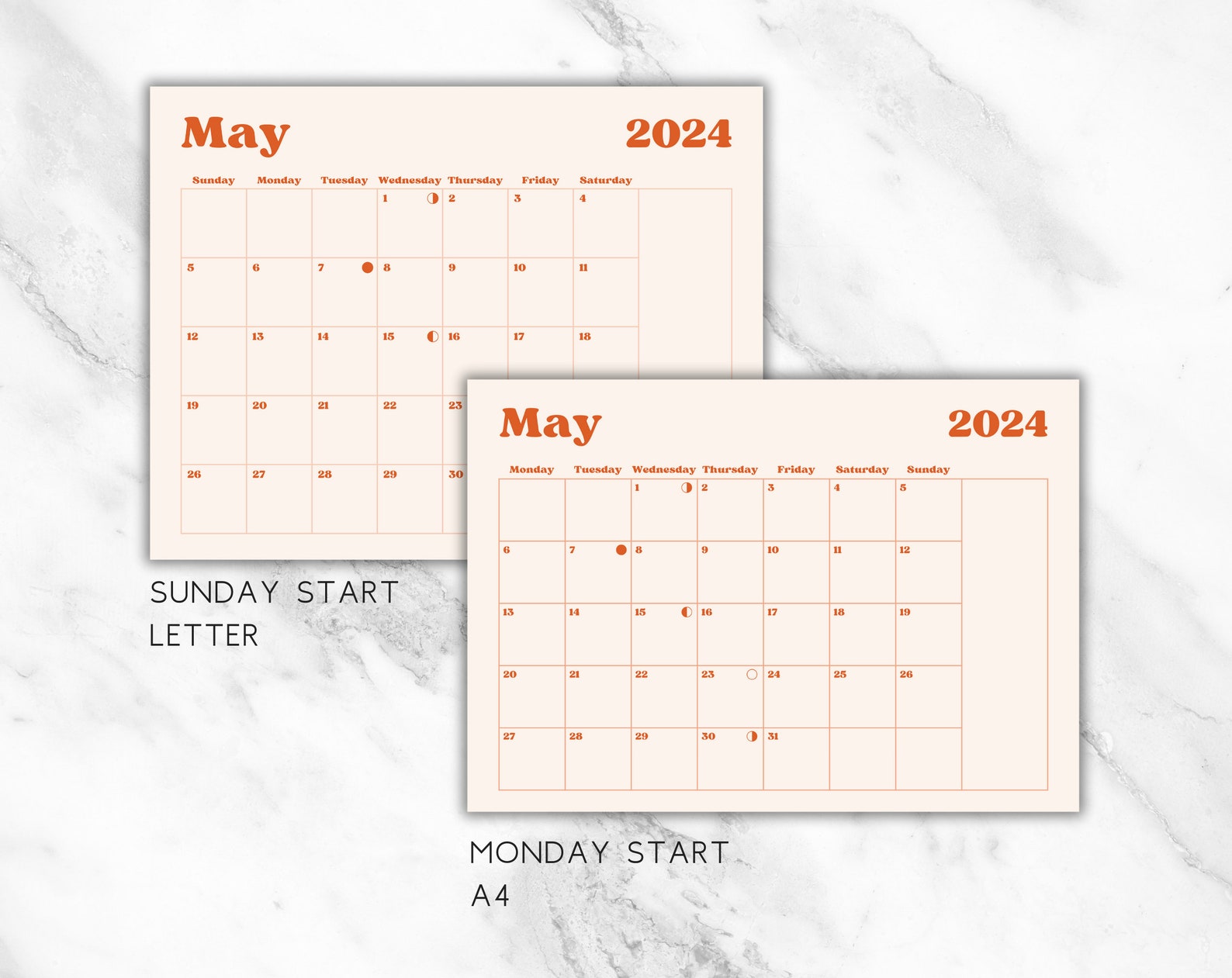 Editable May 2024 Calendar Printable With Moon Phases, Letter, A4 ...