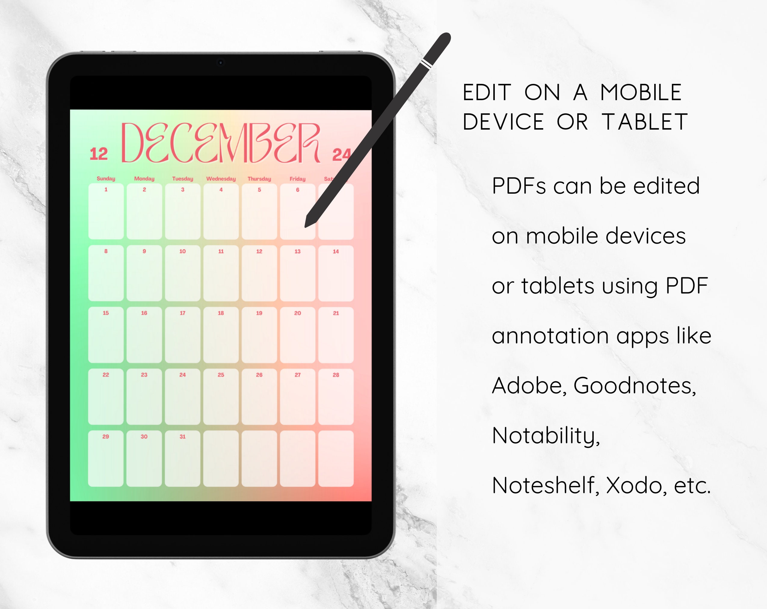 Editable December 2024 Calendar Printable, Retro Groovy December 2024 ...
