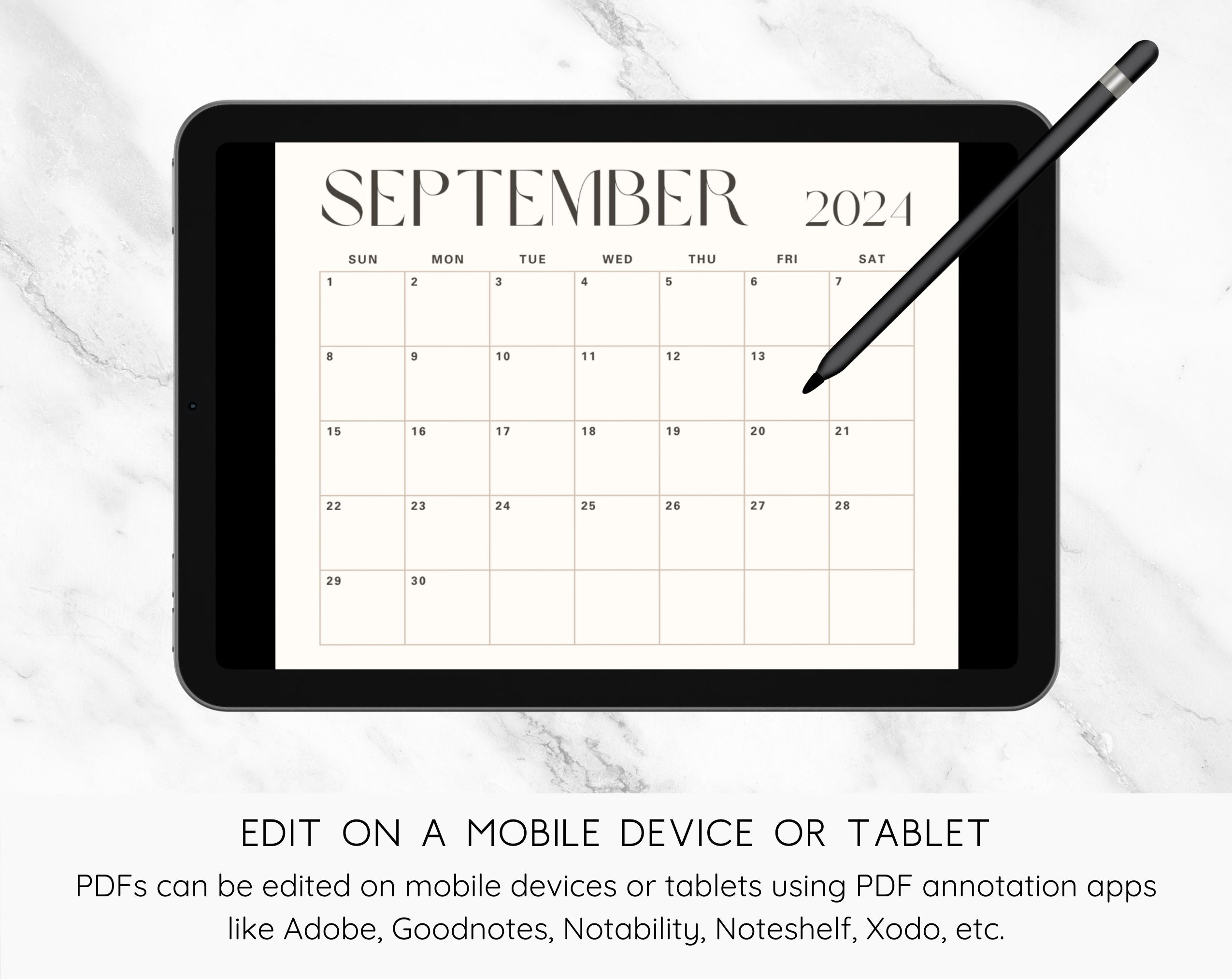 Editable September 2024 Calendar Printable, Simple Modern September ...