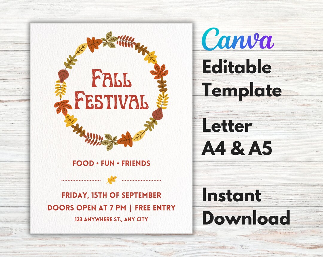 Editable Fall Festival Flyer, Minimalist Fall Festival Flyer, Canva ...