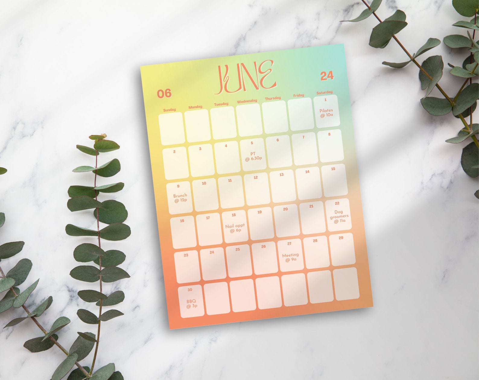 Editable June 2024 Calendar Printable, Retro Groovy June 2024 Printable ...