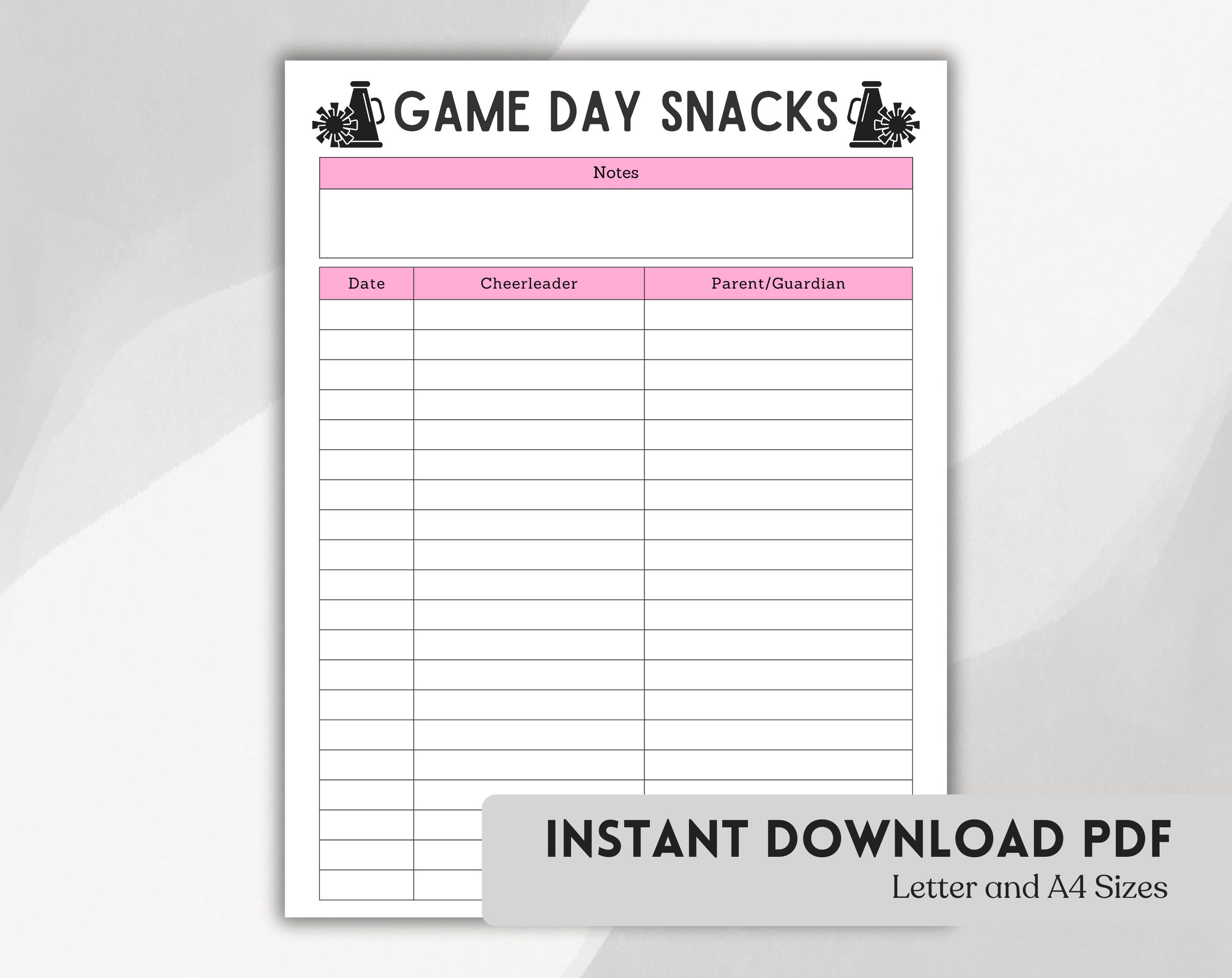 Game Day Snack Schedule Template