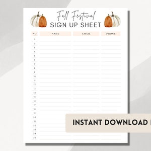Fall Festival Sign up Sheet, Printable Fall Festival Sign up Sheet ...