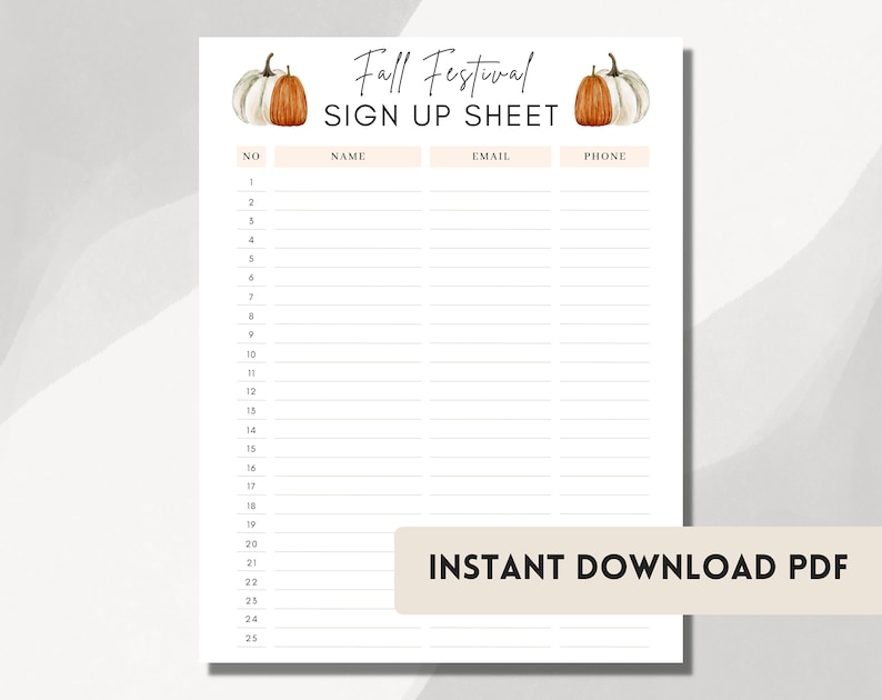 Fall Festival Sign up Sheet, Printable Fall Festival Sign up Sheet ...