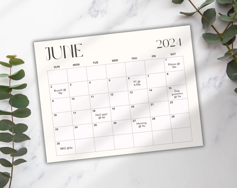 Editable June 2024 Calendar Printable, Simple Modern June 2024 ...