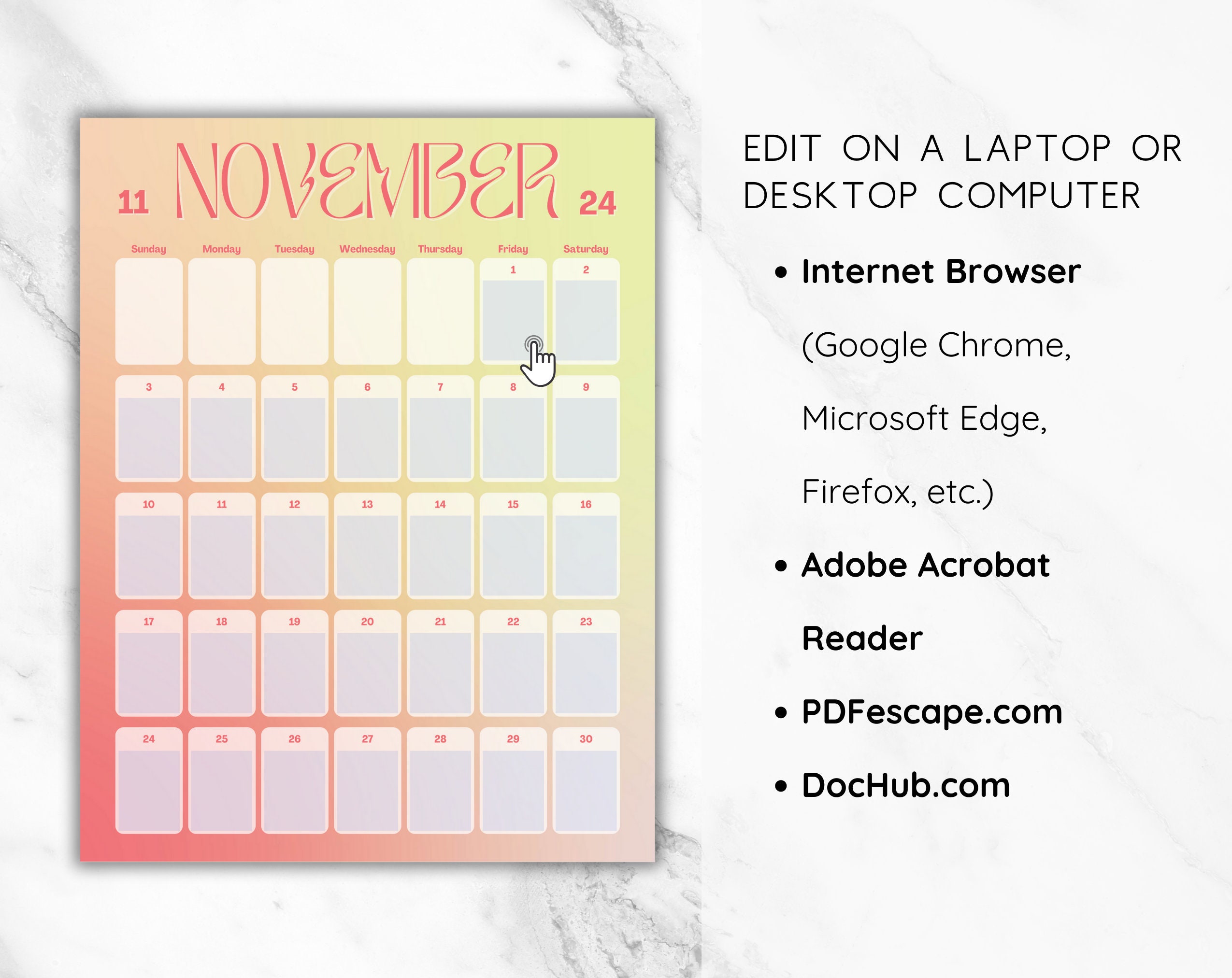 Editable November 2024 Calendar Printable, Retro Groovy November 2024 ...