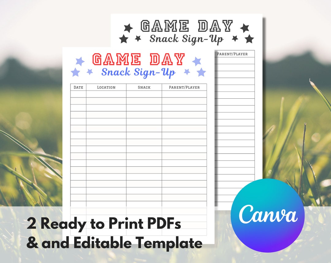 Editable Snack Sign up Sheet Snack Sign up Sheet Game Day - Etsy