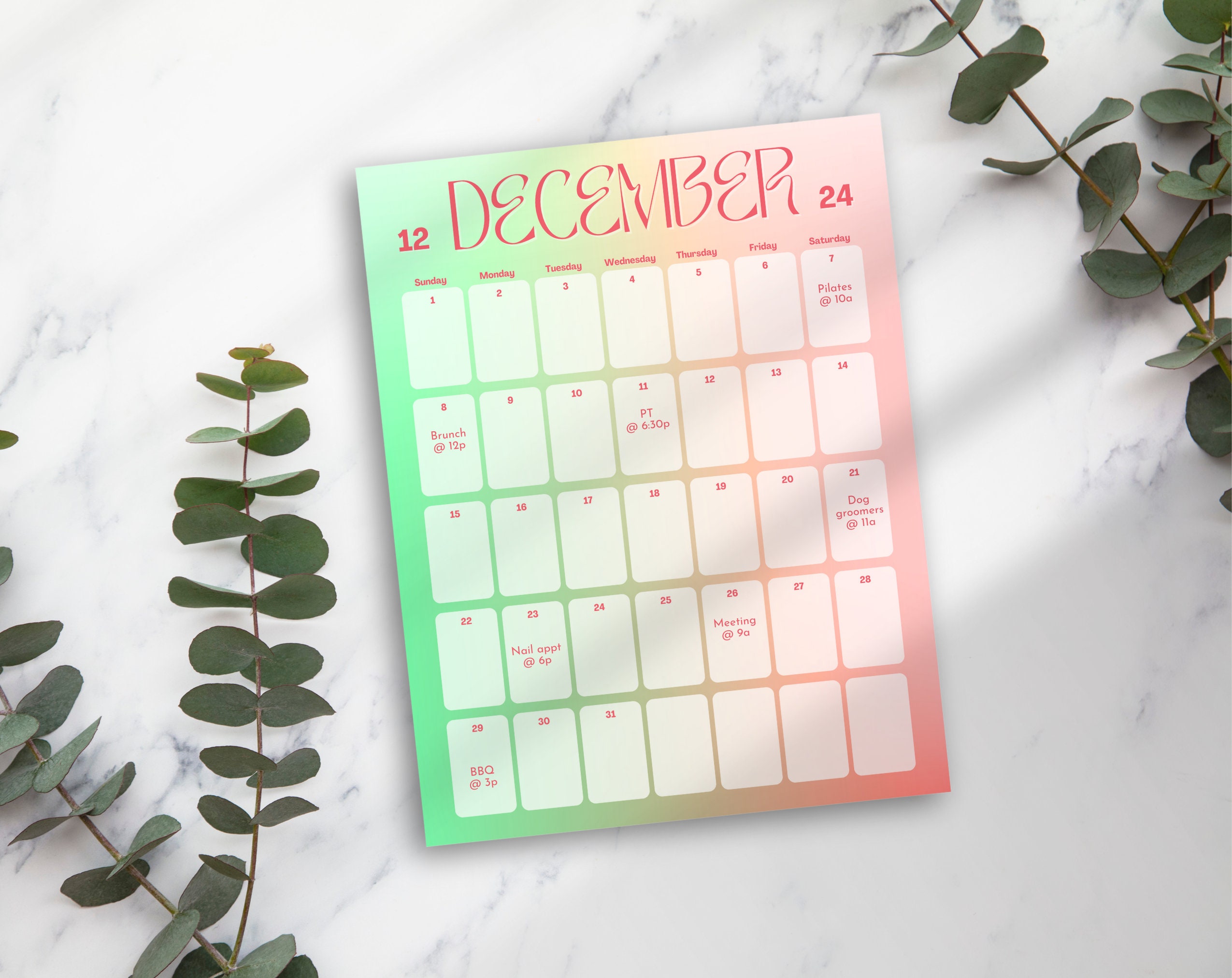 Editable December 2024 Calendar Printable, Retro Groovy December 2024 ...