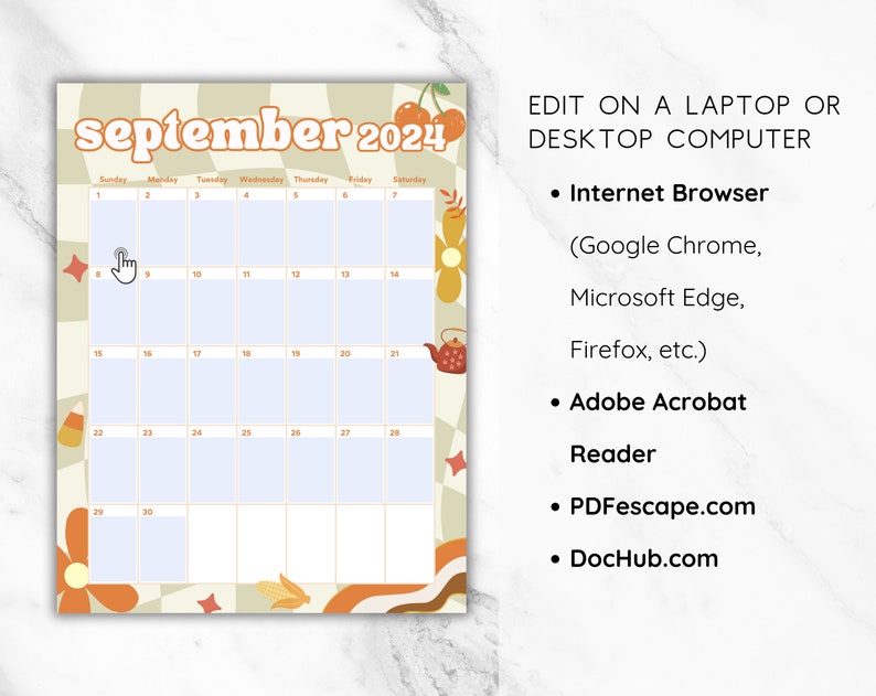 Editable September 2024 Calendar Printable, Retro September 2024 ...