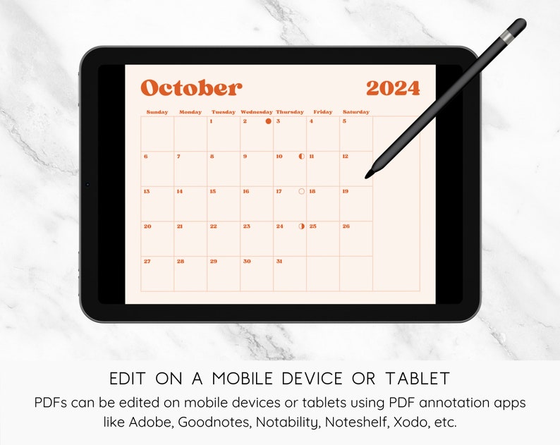 Editable October 2024 Calendar Printable With Moon Phases, Letter, A4 ...