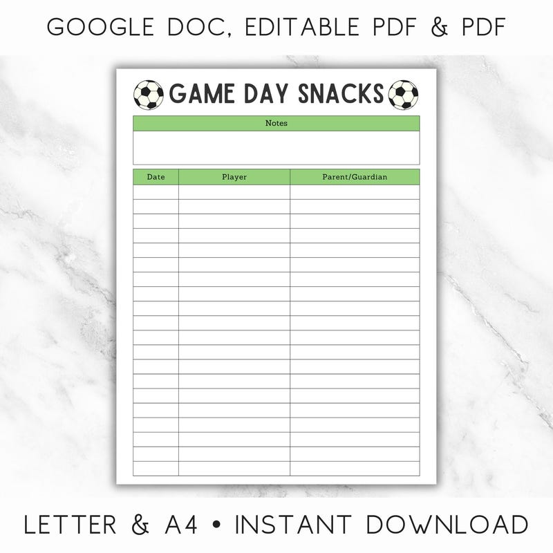 Snack Schedule Template - Etsy