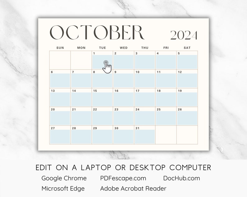 Editable October 2024 Calendar Printable, Simple Modern October 2024 ...