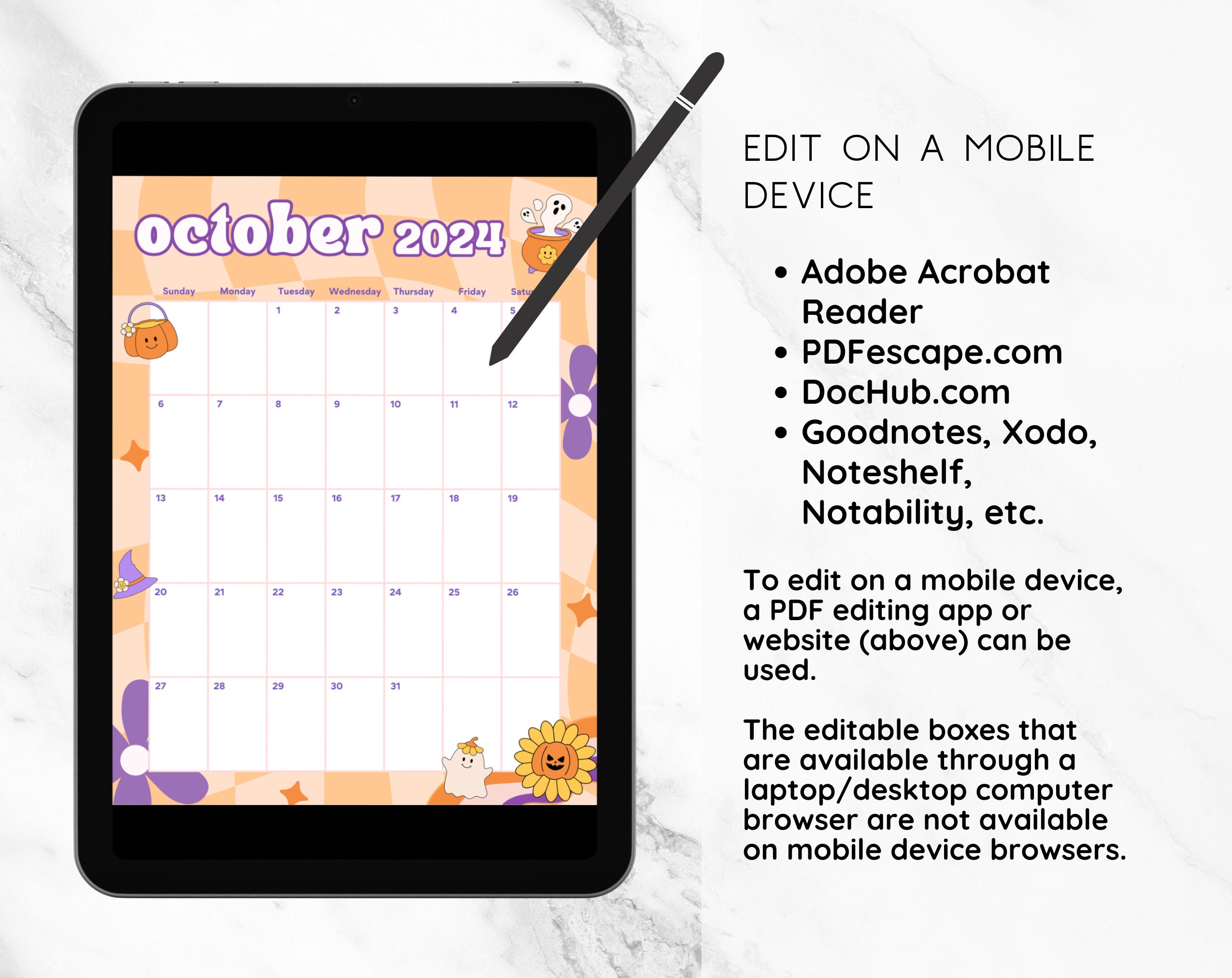 Editable October 2024 Calendar Printable, Retro October 2024 Printable ...