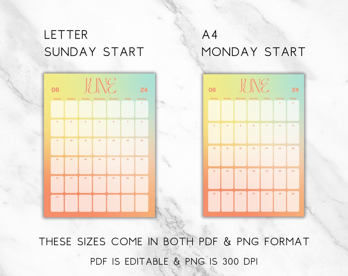 Editable June 2024 Calendar Printable, Retro Groovy June 2024 Printable ...