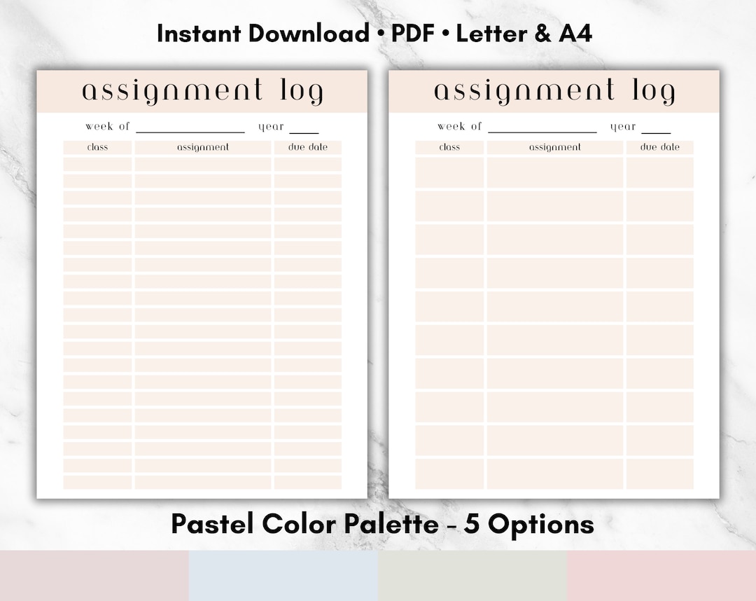 Printable Weekly Assignment Tracker Pastel, Letter, A4, Homework ...