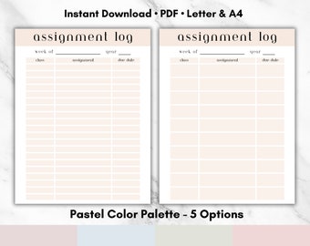 Printable Weekly Assignment Tracker, Letter, A4, Homework Organizer ...