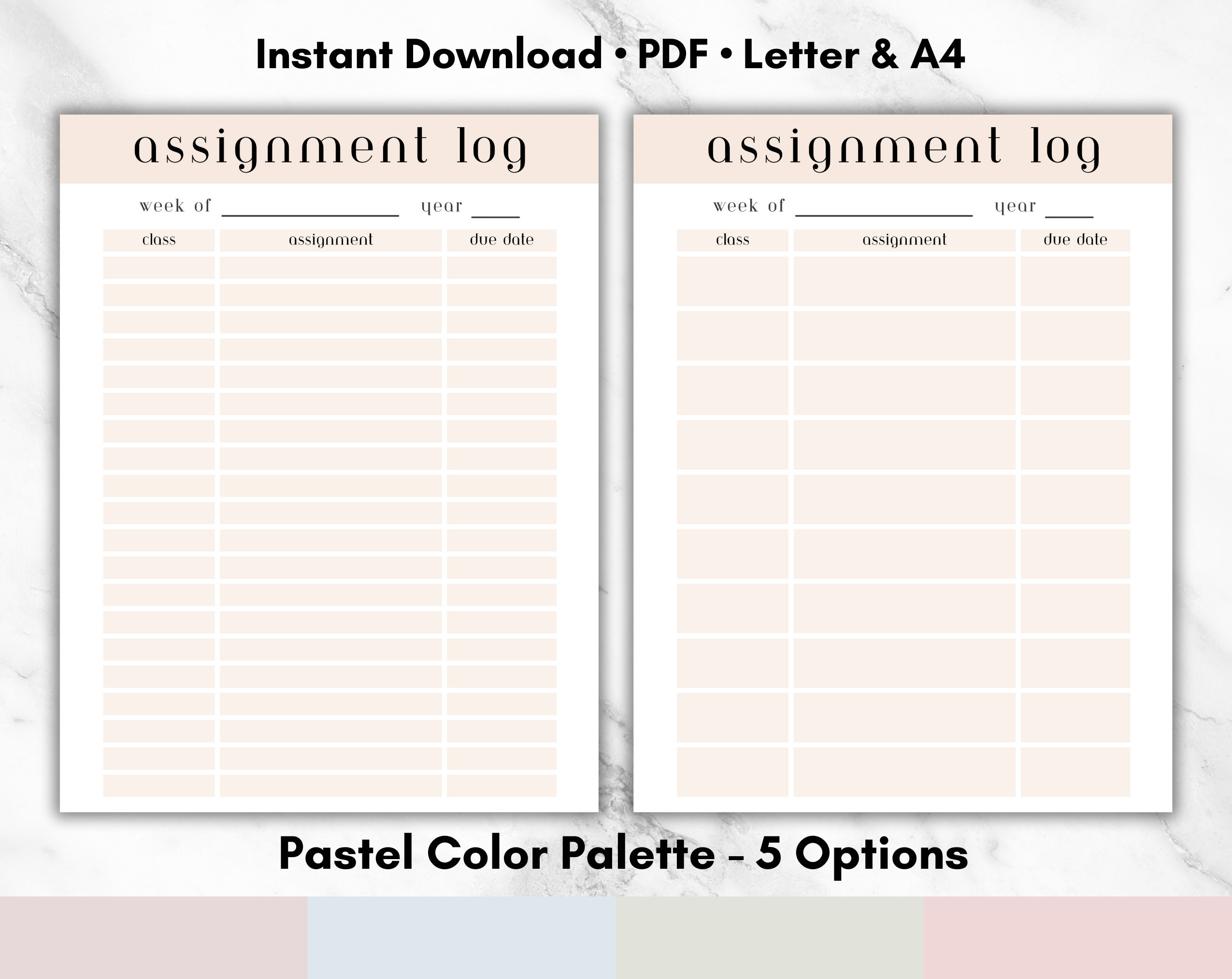Printable Weekly Assignment Tracker Pastel, Letter, A4, Homework ...