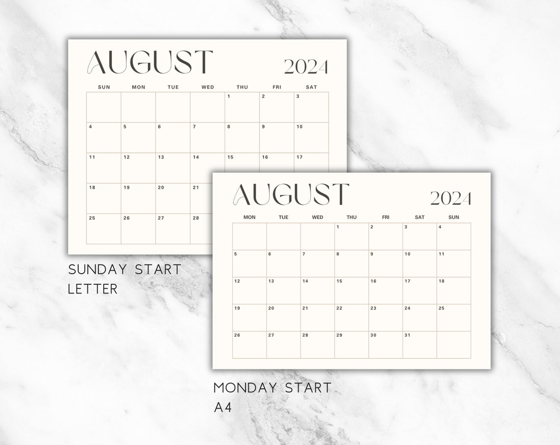 Editable August 2024 Calendar Printable, Simple Modern August 2024 ...