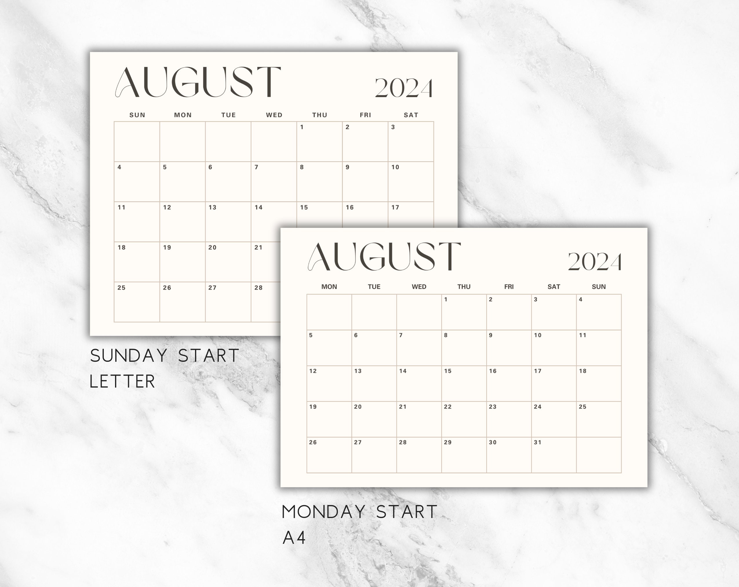 Editable August 2024 Calendar Printable, Simple Modern August 2024 ...