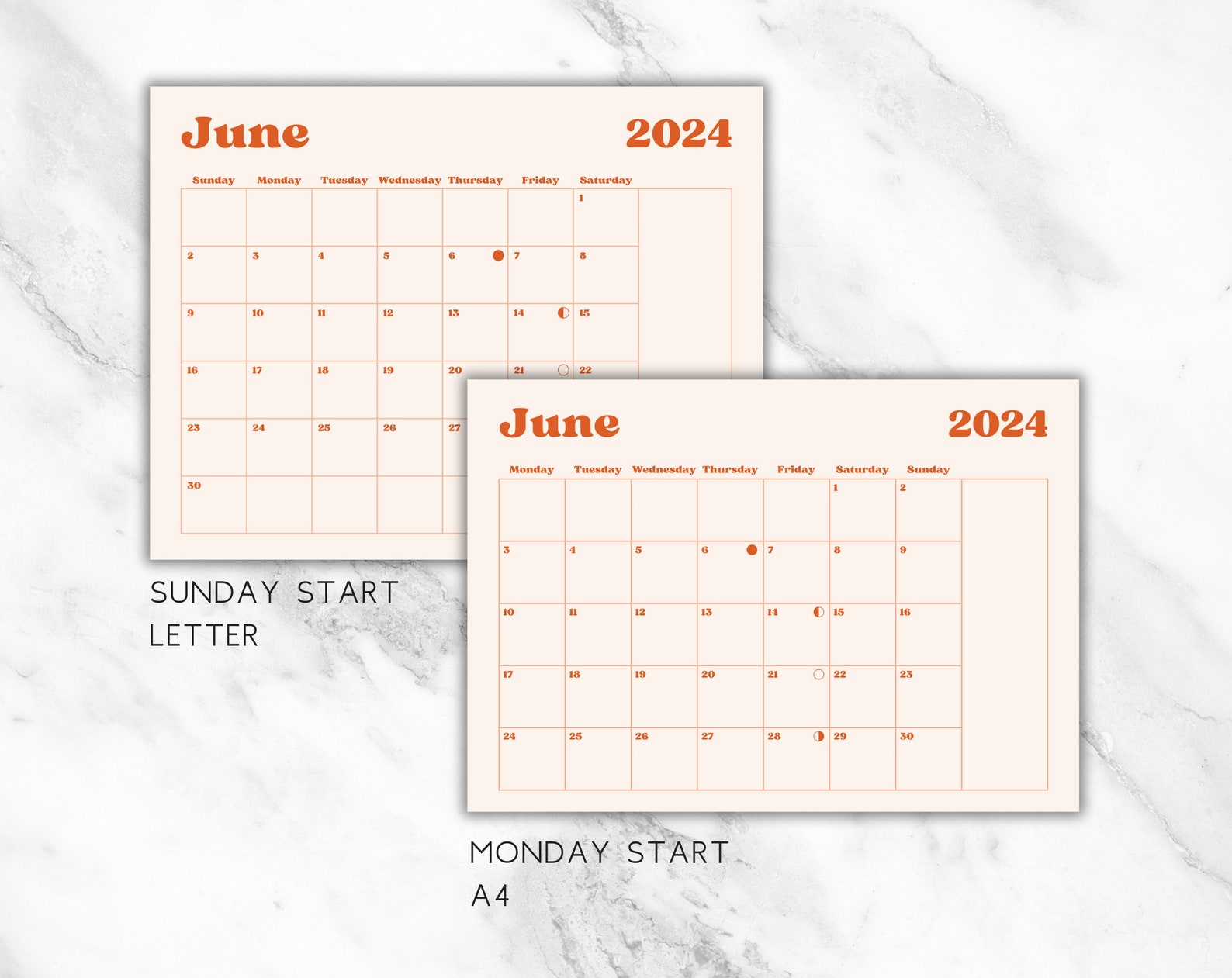 Editable June 2024 Calendar Printable With Moon Phases, Letter, A4 ...