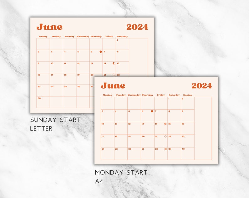 Editable June 2024 Calendar Printable With Moon Phases, Letter, A4 ...