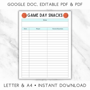 Editable Basketball Snack Sign up Sheet, Editable PDF & Google Doc ...