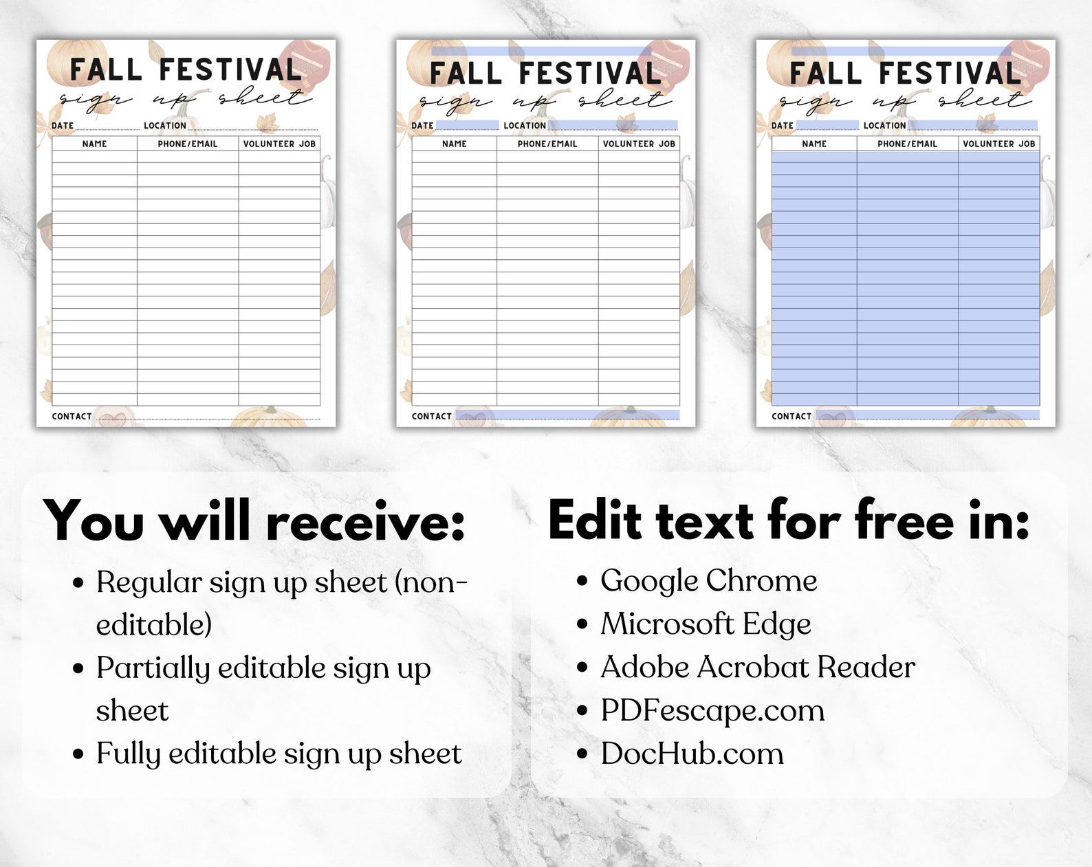 Editable Fall Festival Sign up Sheet, Printable Fall Festival Sign up ...