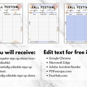 Editable Fall Festival Sign up Sheet, Printable Fall Festival Sign up ...