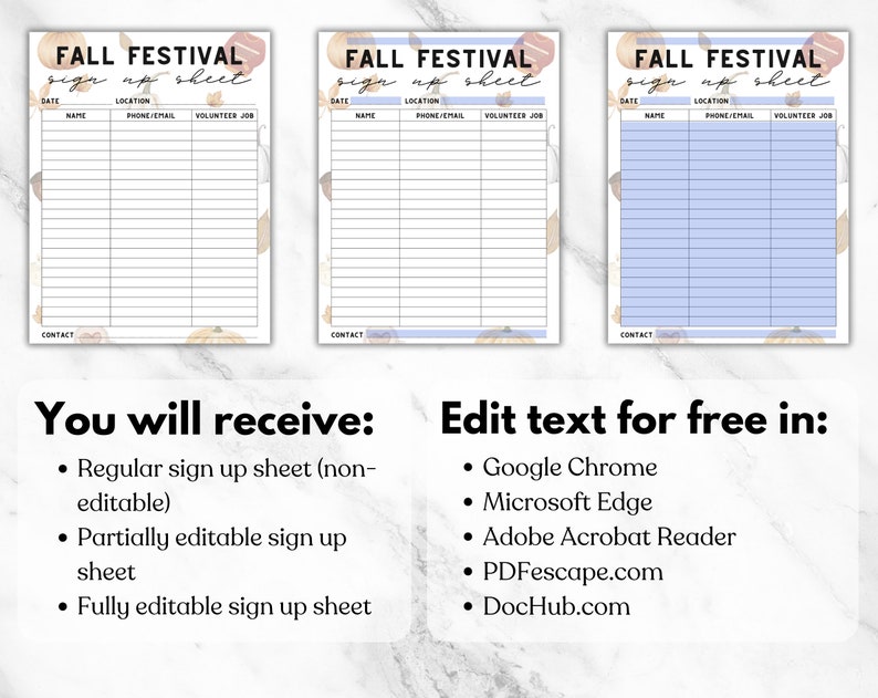 Editable Fall Festival Sign up Sheet, Printable Fall Festival Sign up ...