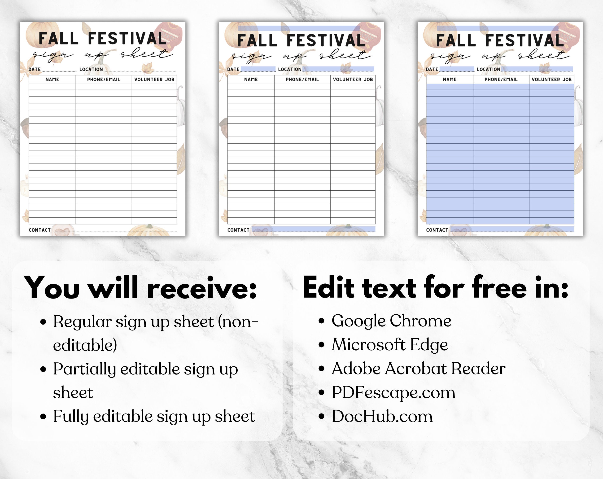 Editable Fall Festival Sign up Sheet, Printable Fall Festival Sign up ...