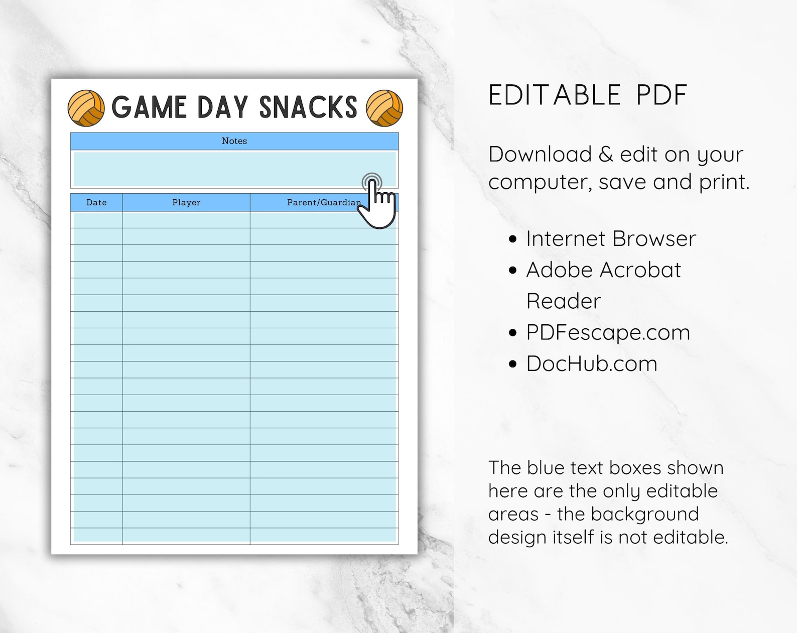 Editable Water Polo Snack Sign up Sheet, Editable PDF & Google Doc ...
