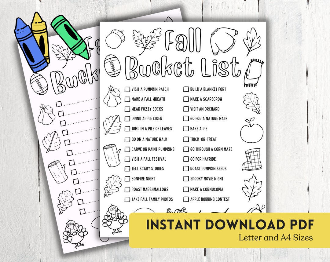 Editable Fall Bucket List, Fall Printable Bucket List, Fall Coloring ...