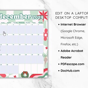 Editable December 2024 Calendar Printable, Retro December 2024 ...
