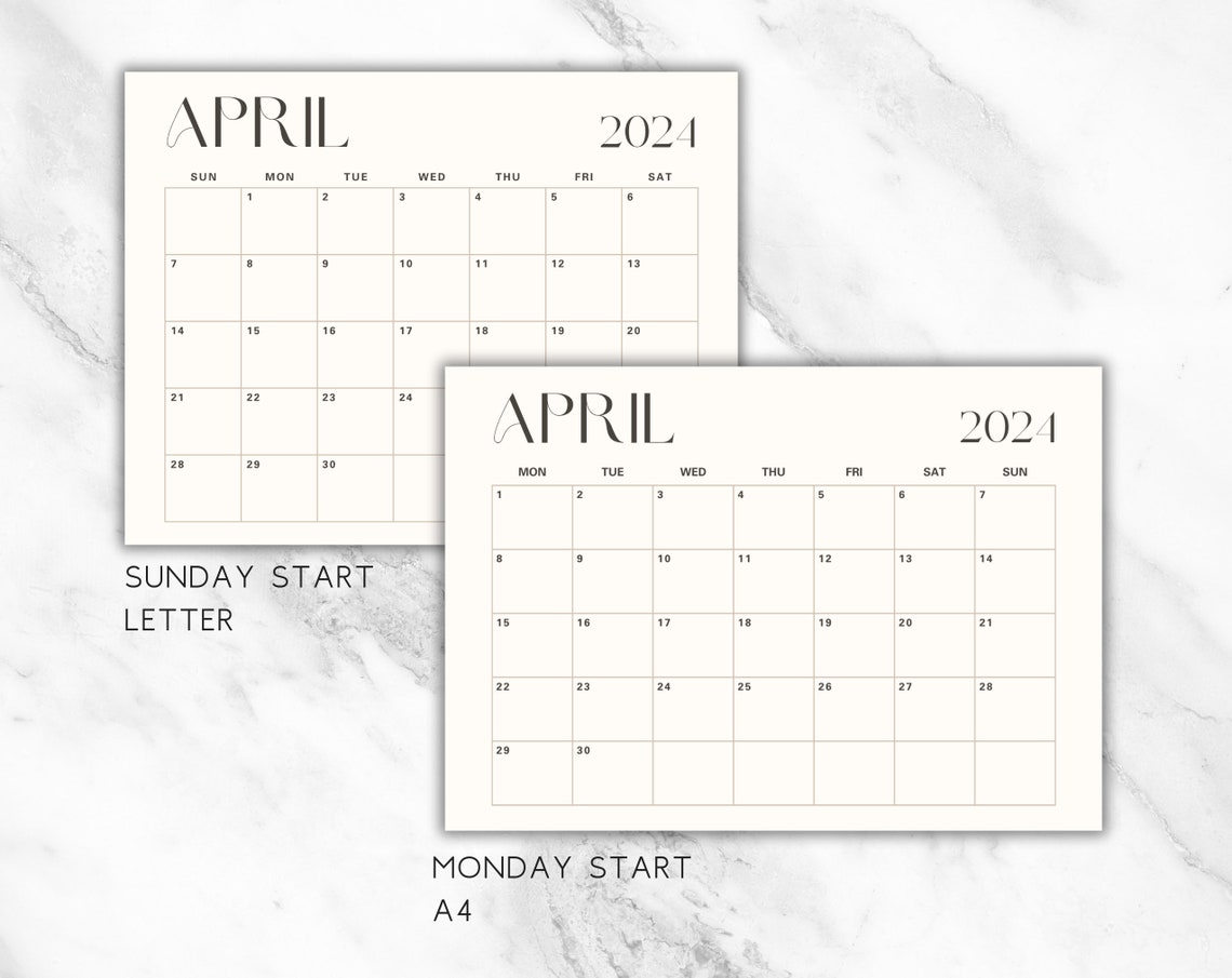 Editable April 2024 Calendar Printable, Simple Modern April 2024 ...