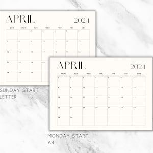 Editable April 2024 Calendar Printable, Simple Modern April 2024 ...