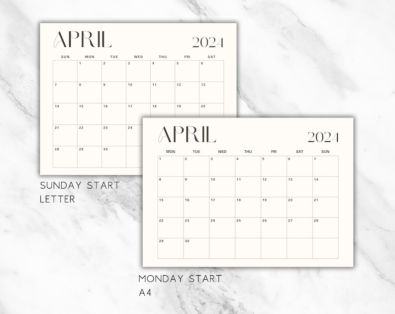 Editable April 2024 Calendar Printable, Simple Modern April 2024 ...