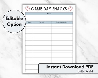 Editable Baseball Snack Sign up Sheet, Digital Download - Etsy