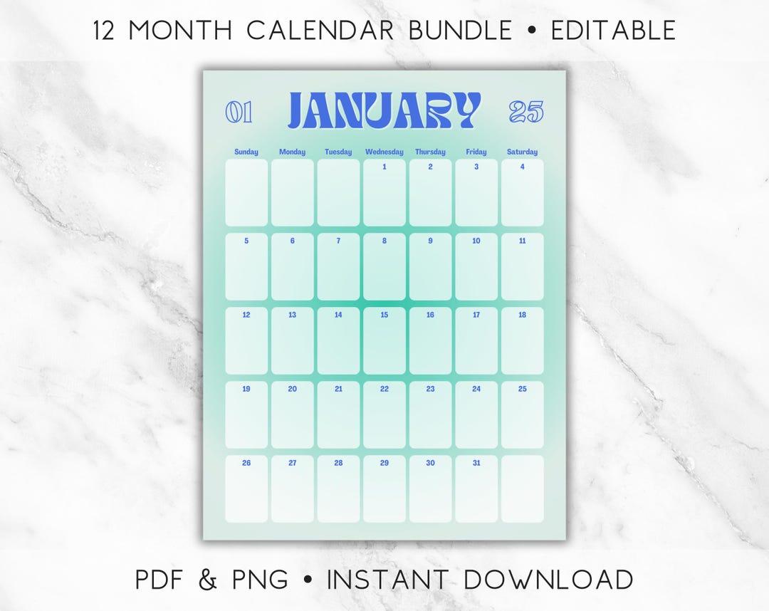 2025 Editable Calendar Printable, Letter, A4, Retro Calendar, Portrait ...