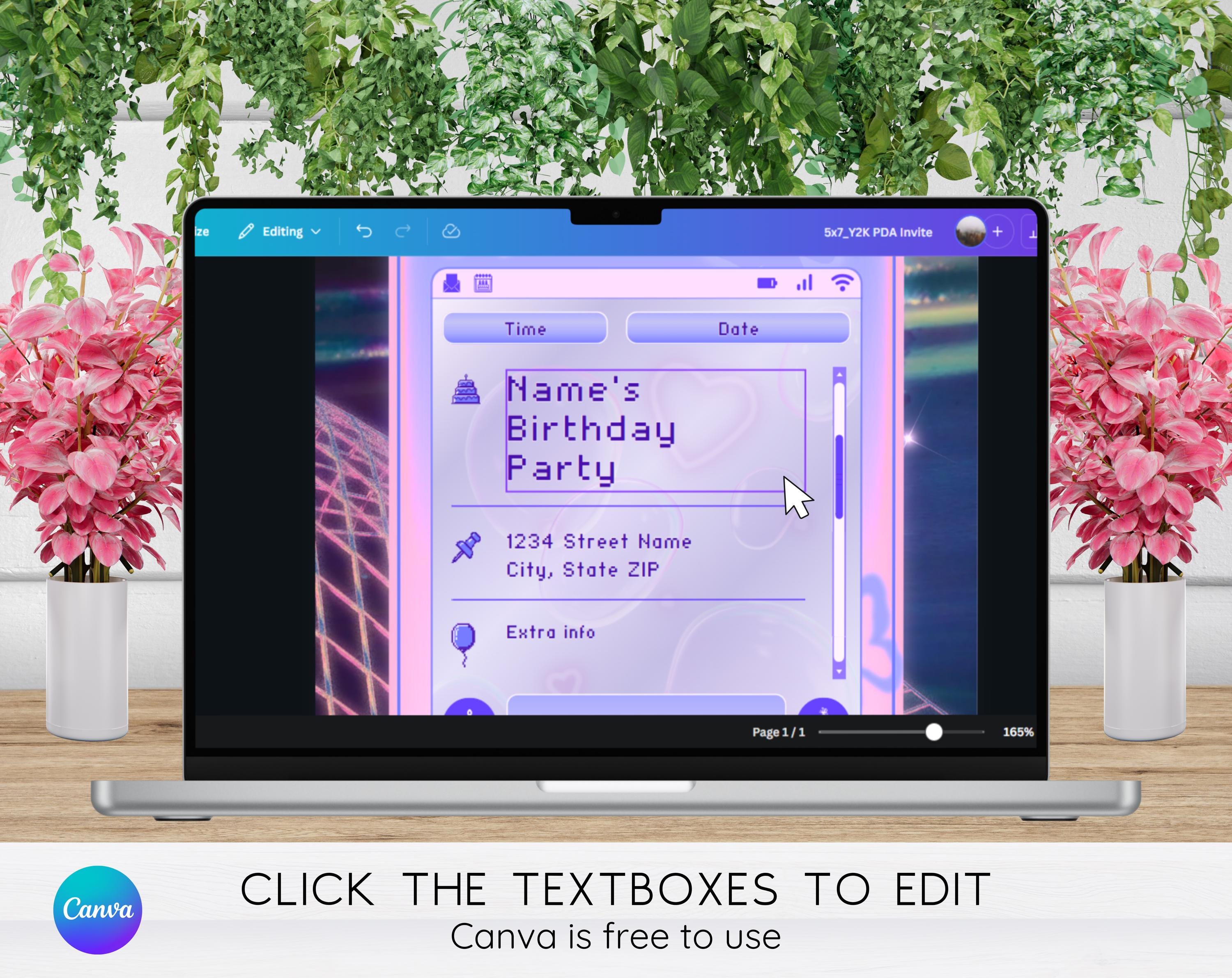 Editable Birthday Invitation Template - Y2K Cybercore, Pink, Purple ...