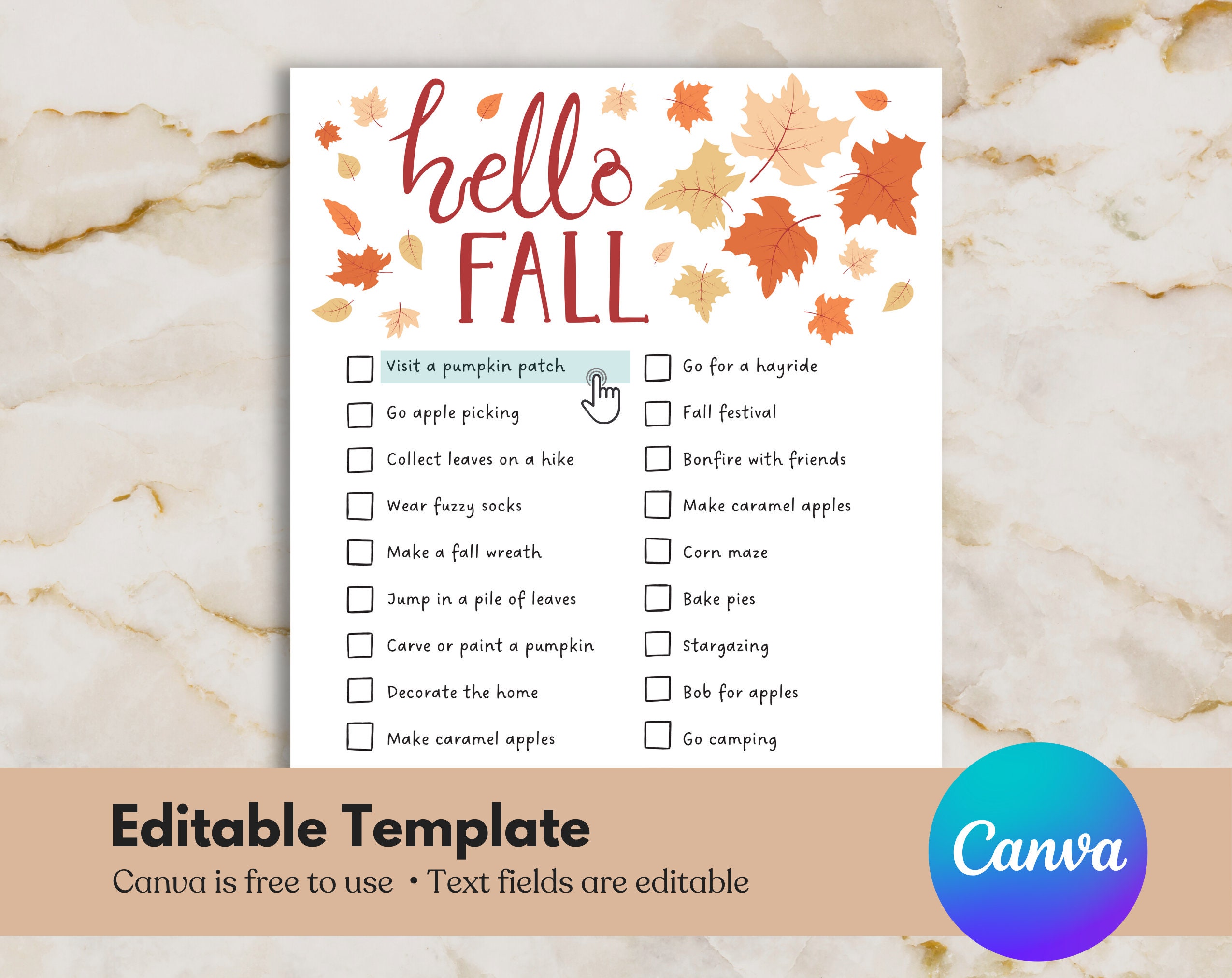 Fall Bucket List Printable &editable, Printable Fall Bucket List,letter ...