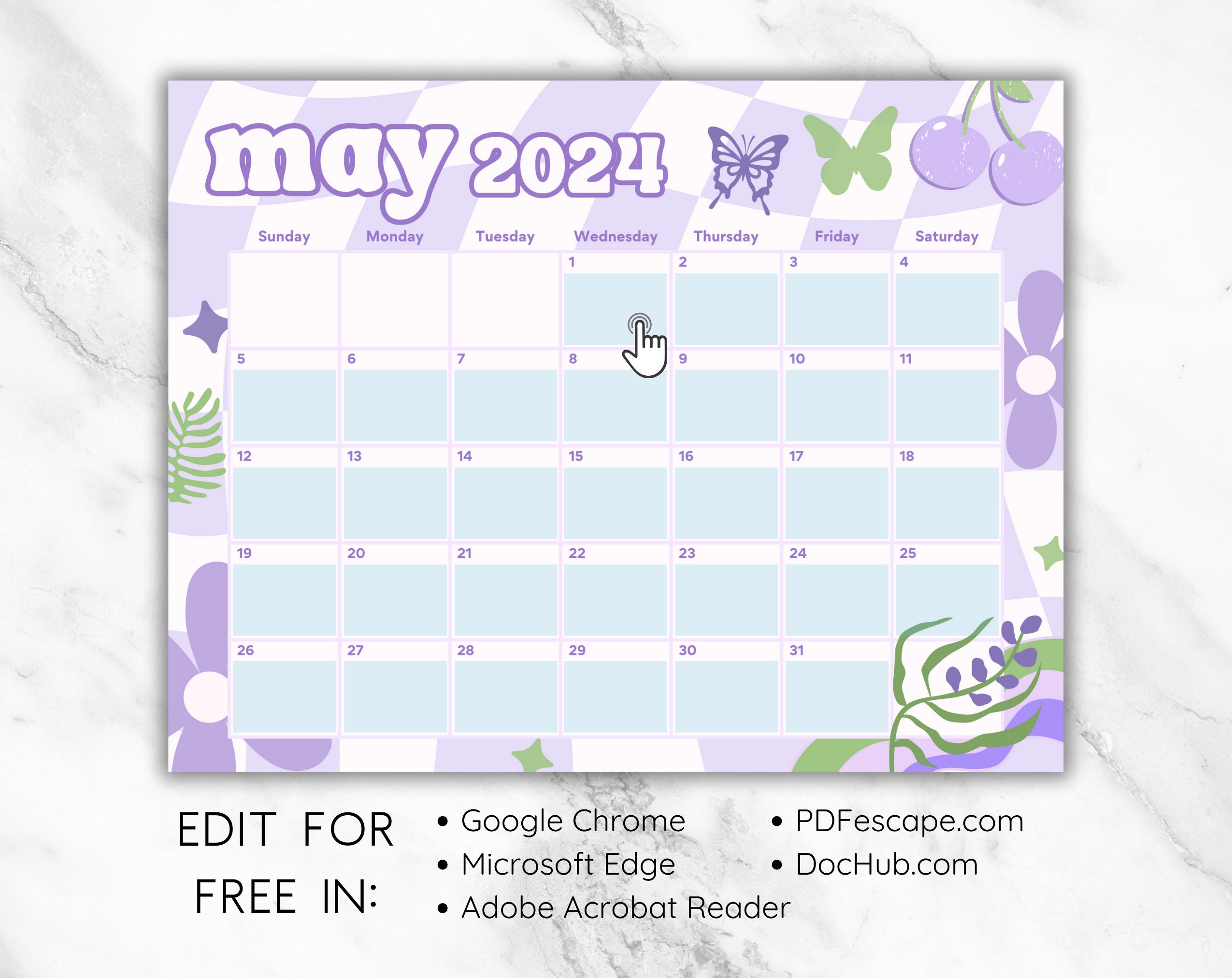 Editable May 2024 Calendar Printable, Retro May 2024 Printable Calendar ...