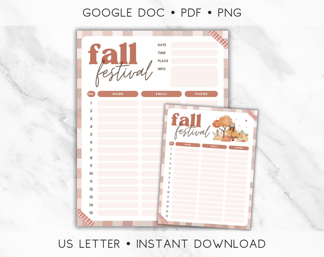 Fall Festival Sign up Sheet, Google Doc, Printable Fall Festival Sign ...