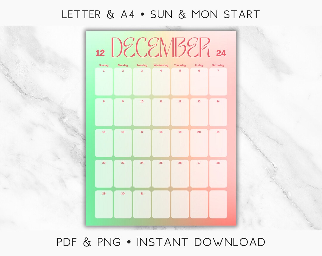 Editable December 2024 Calendar Printable, Retro Groovy December 2024 ...