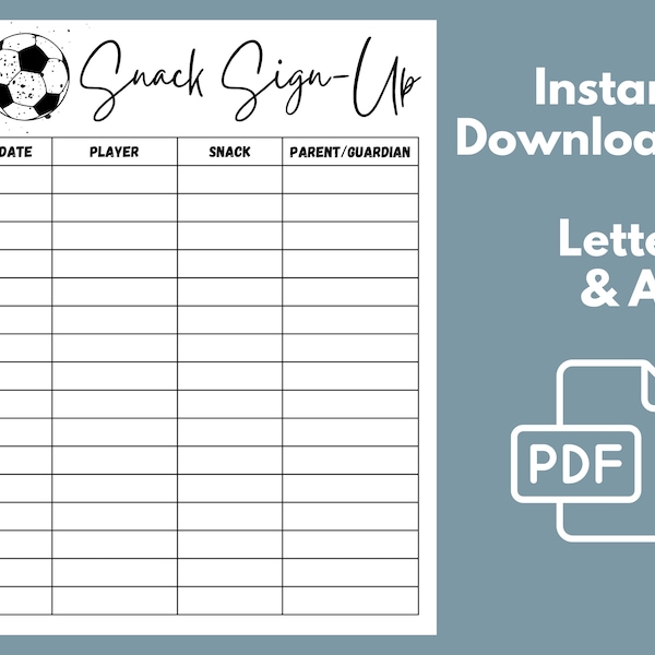 Soccer Snack Sign Up - Etsy