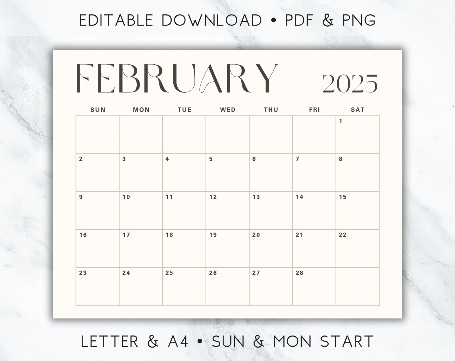 Editable February 2025 Calendar Printable, Retro February 2025 ...