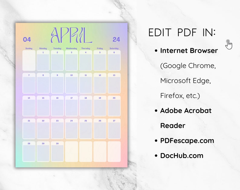 Editable April 2024 Calendar Printable, Groovy Retro April 2024 ...