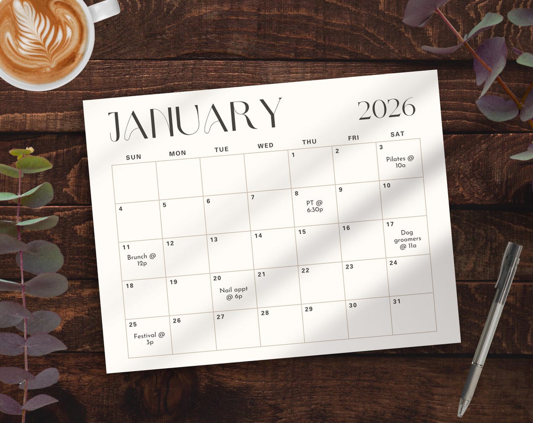 Editable January 2026 Calendar Printable, Letter, A4, Landscape ...