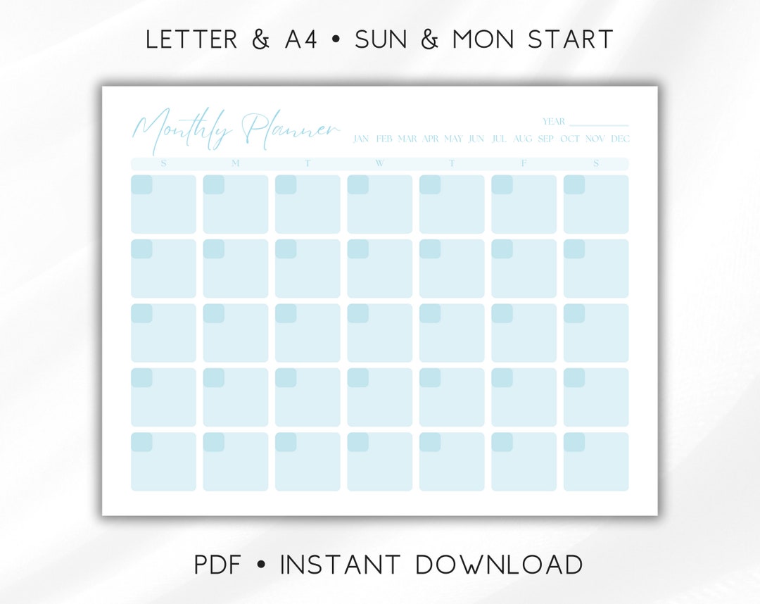 Undated Month Calendar Aquamarine, Undated Monthly Calendar Letter, A4 ...
