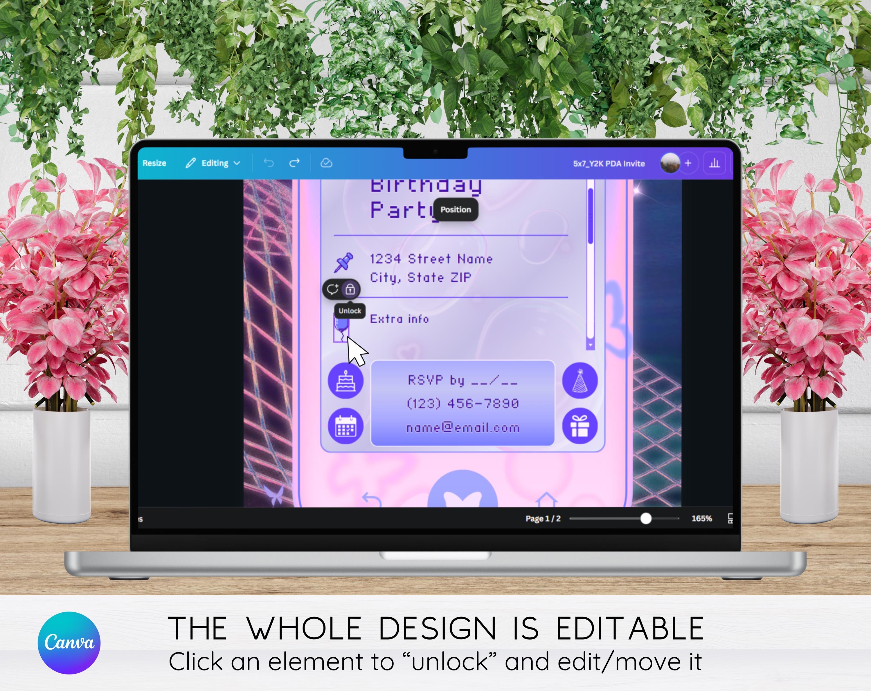 Editable Birthday Invitation Template - Y2K Cybercore, Pink, Purple ...